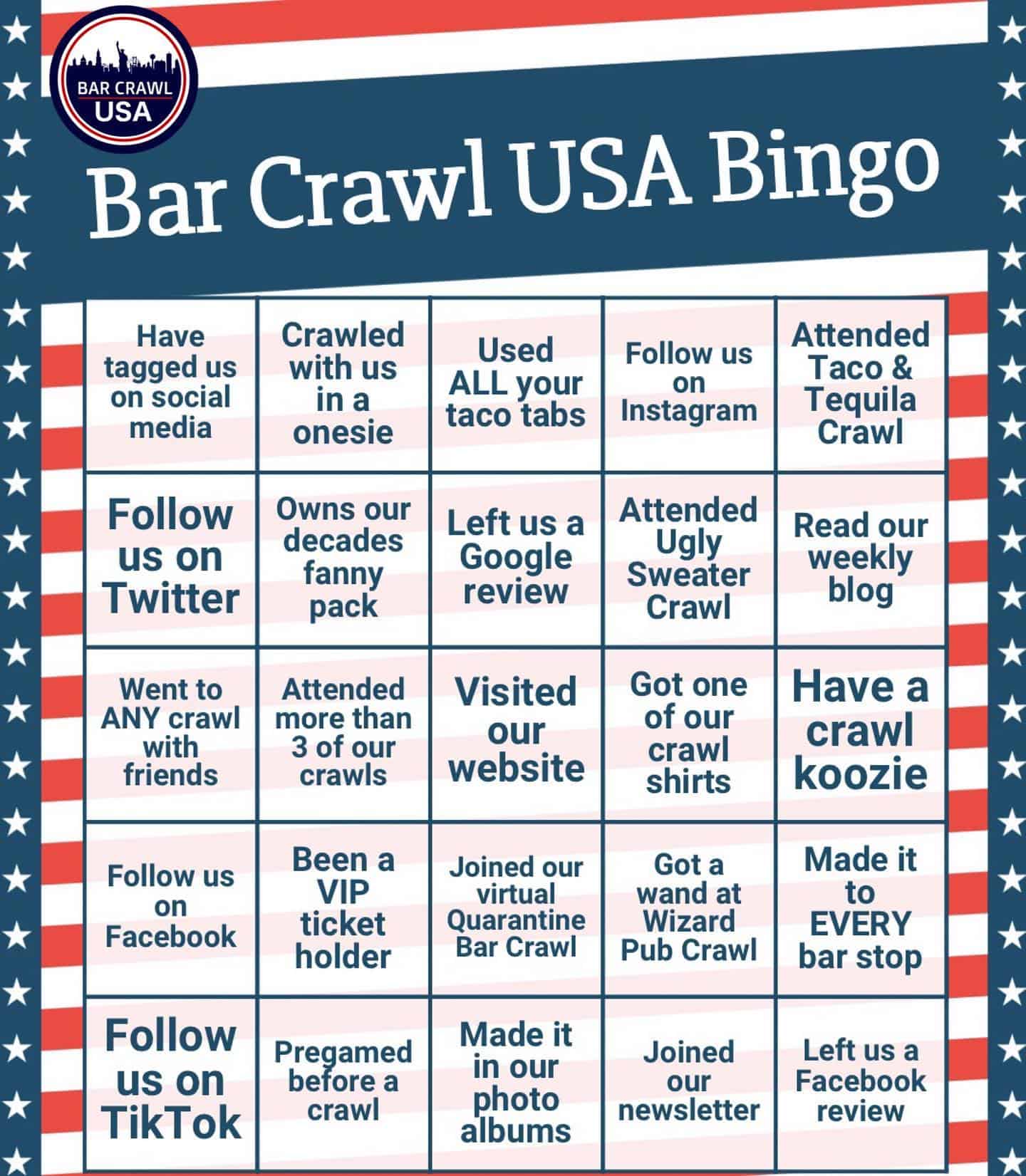 Bar Crawl Bingo Bar Crawl USA Bar Crawl Bingo Bar Crawl USA